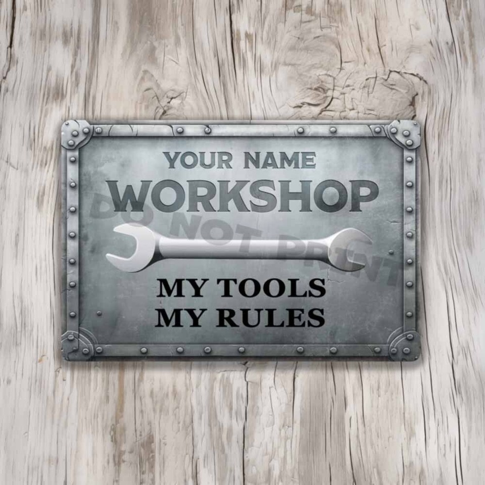 Personalized Workshop METAL SIGN OR DECAL 8x12 CUSTOM Garage Sign Man ...