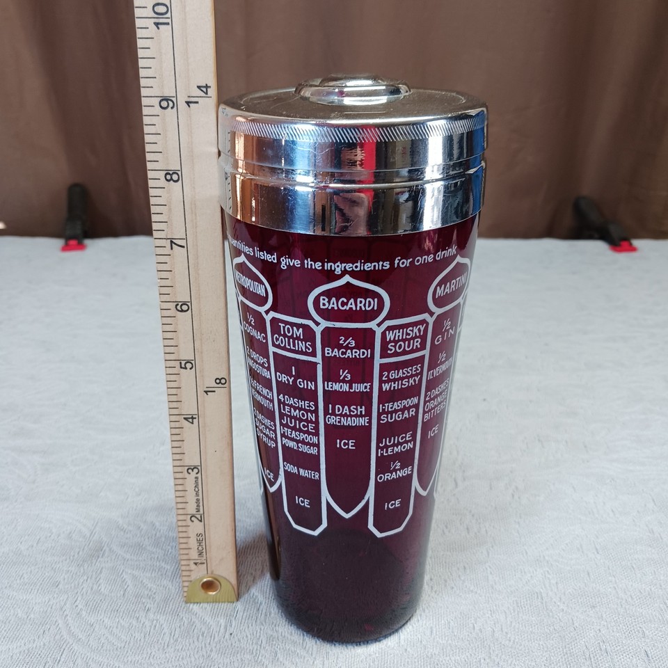 Rare HTF Vintage Ruby Red Glass Cocktail Shaker With Recipes MCM 2 ...