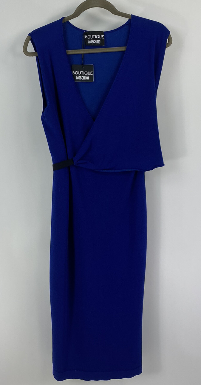 Boutique Moschino Aeffe Spa Womens A Line Dress Blue Sleeveless V Neck ...