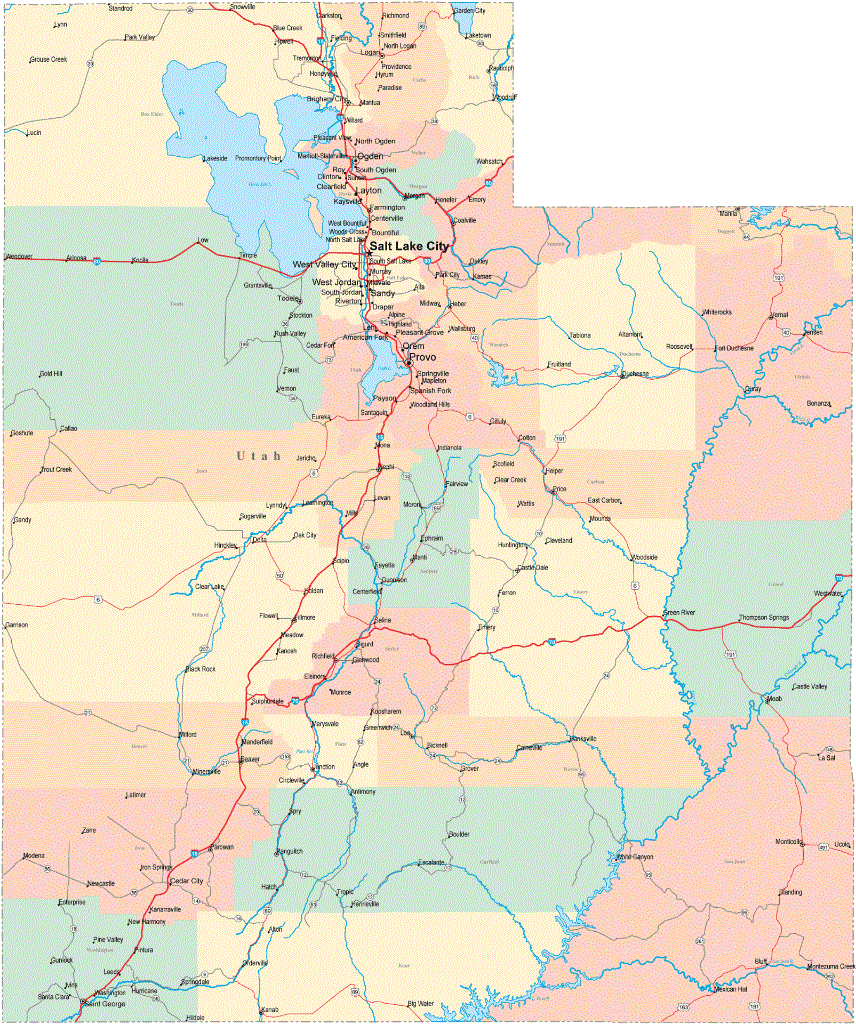 UTAH STATE ROAD MAP GLOSSY POSTER PICTURE PHOTO city county Salt Lake ...