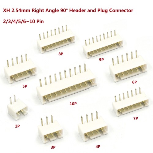 XH 2.54mm JST XH PCB Right Angle 90° Header and Plug Connector 2/3/4/5 ...