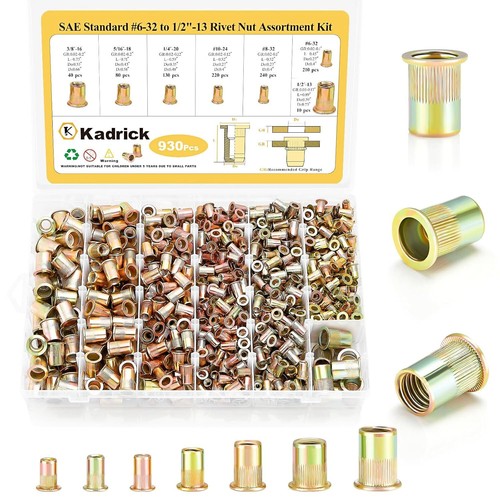 Kadrick Rivet Nut Kit, 930pcs SAE Rivet Nut Assortment Kit Galvanized ...
