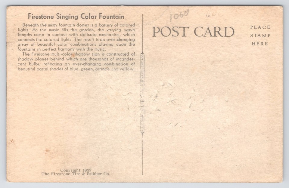 Century of Progress Expo~Drawing Firestone Singing Color Fountain ...