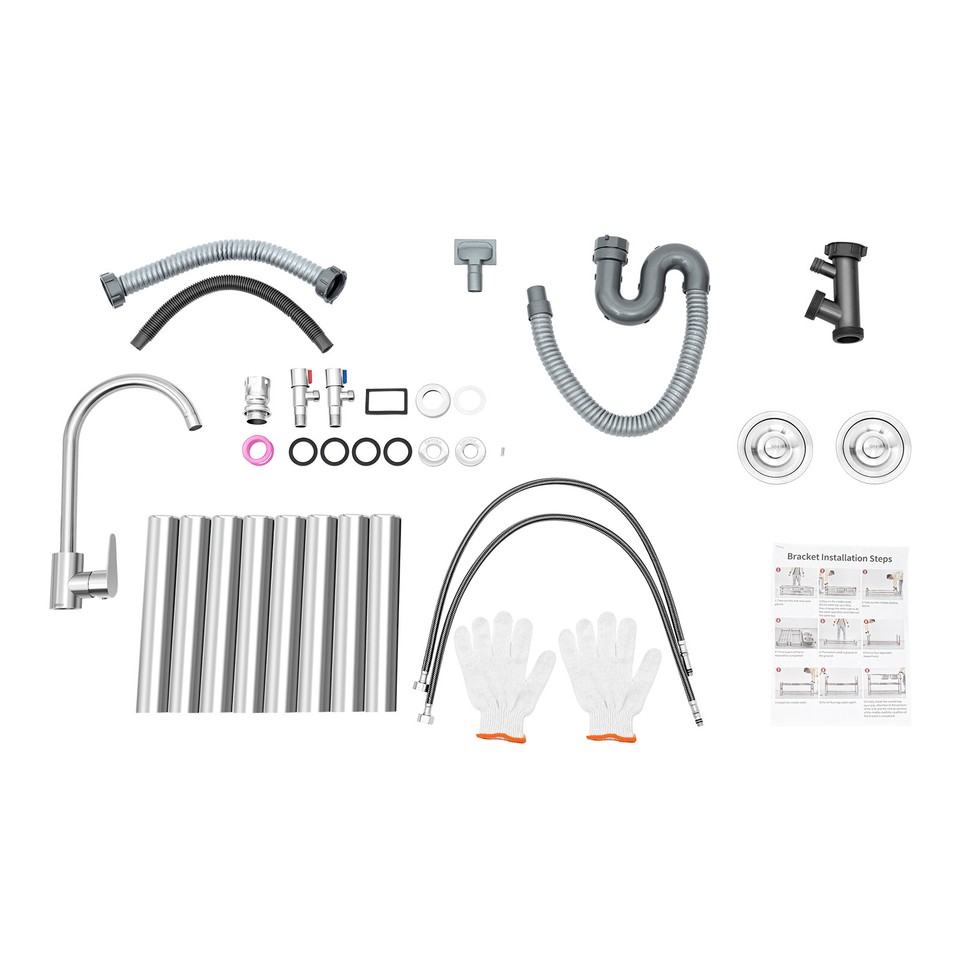 Free Standing Stainless-Steel Double Bowl Kitchen Utility Sink Set w ...