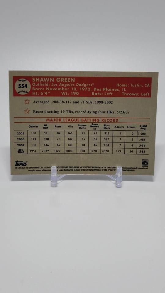 SHAWN GREEN #554 2021 Topps Chrome Platinum Black White Mini Diamonds ...