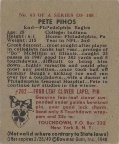 1948 Bowman Pete Pihos #63 for sale | eBay