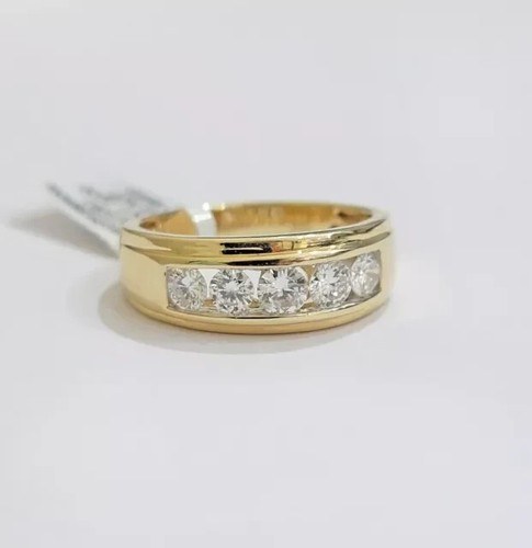 2Ct Round Simulated Diamond Mens 5-Stone Wedding Band 14k Yellow Gold ...