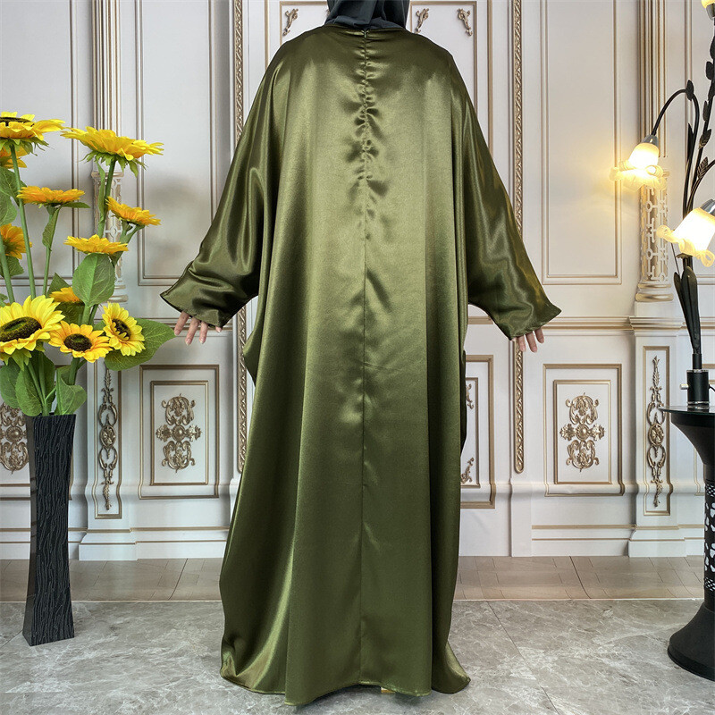 Muslim Satin Maxi Abaya Kaftan Ramadan Women Dress Arab Dubai Robe ...