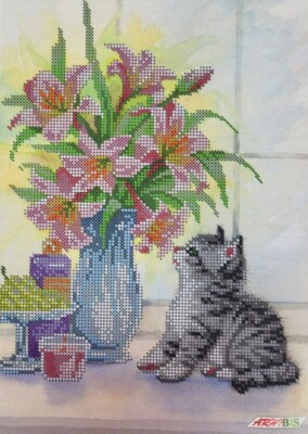 Bead Embroidery Kit Cat DIY Craft Kit Seed Beads Needlepoint a4-k-1327 ...