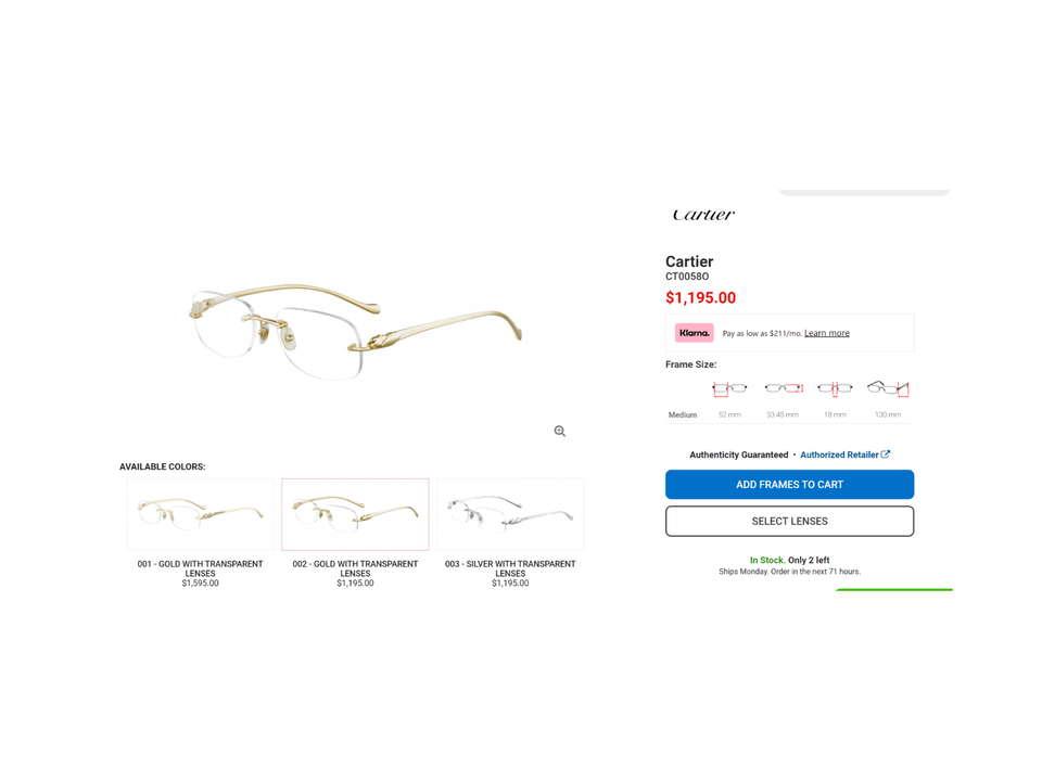 Authentic Cartier Gold Panthere Glasses CT00580 | eBay