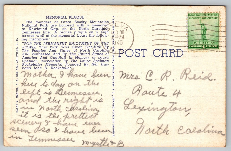 Postcard Laura Spelman Rockefeller Memorial on Newfound Gap Parking ...