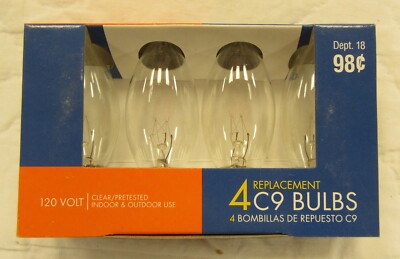 4 clear replacement C-9 bulbs. Intermediate base. 120 volt. 52 packs ...
