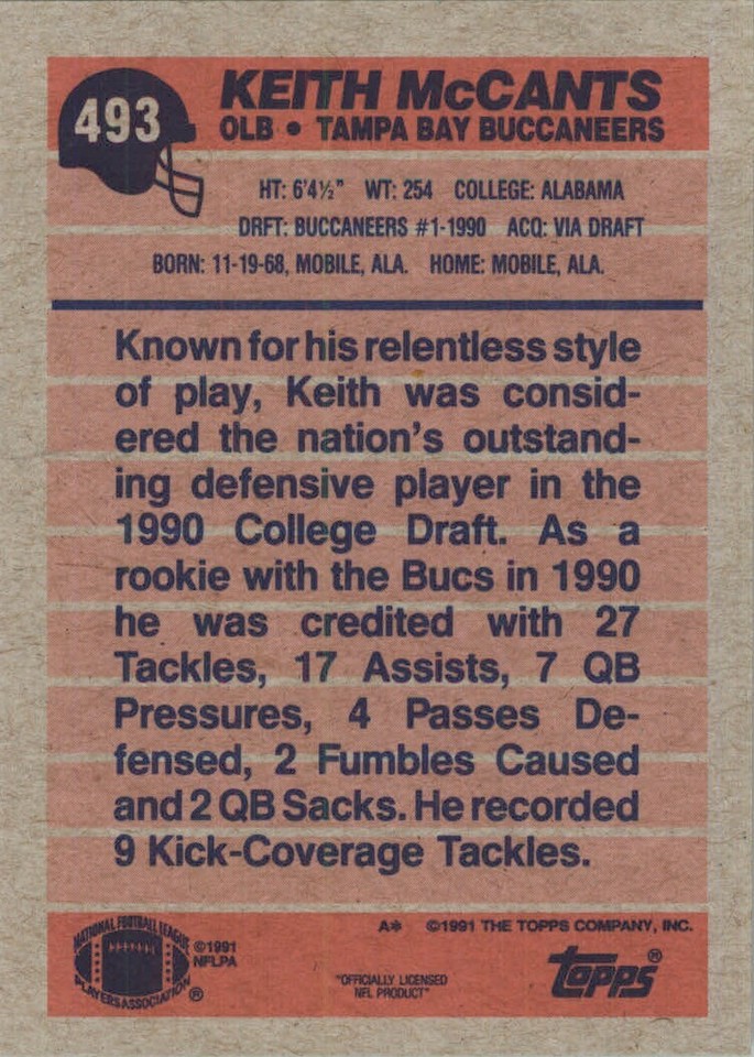 1991 Topps NFL Keith McCants #493 | eBay