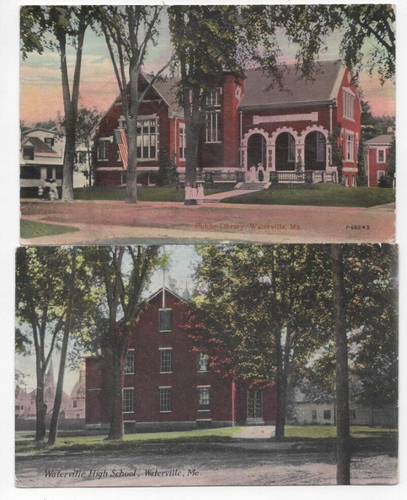 2, WATERVILLE, MAINE, Antique Postcards (Library & High School) | eBay