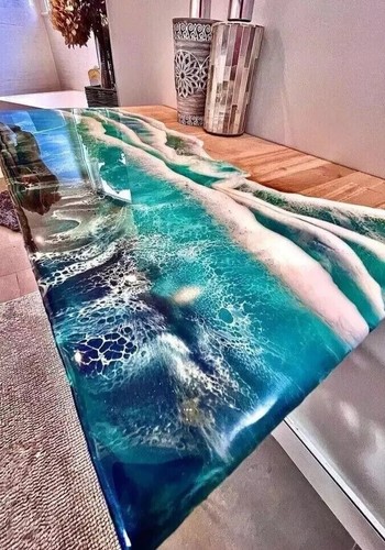 Blue Epoxy Resin Dining Room Furniture Table with Natural Wood Home & Garden Dec | eBay