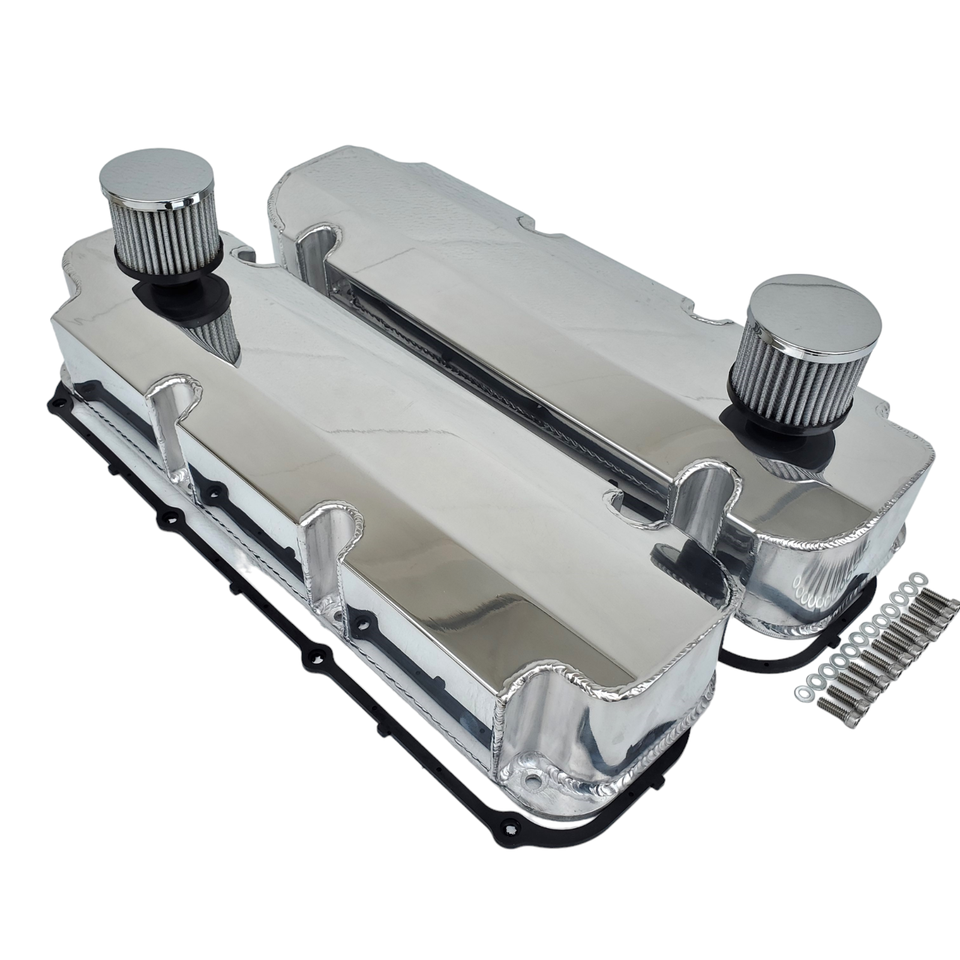 Big Block Ford Polished Aluminum Fabricated Valve Covers & Breathers ...