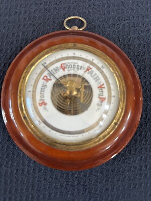 Vintage Barometer Round Wall Mount Wood/Brass Made in Western Germany ...