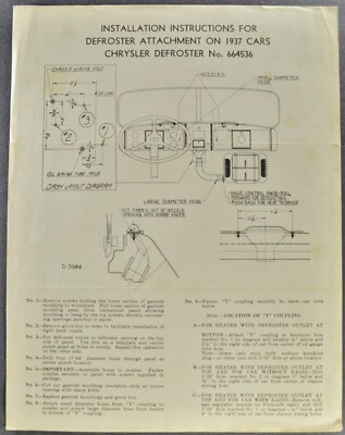 1937 Chrysler Defroster Instruction Sheet Plymouth Dodge DeSoto ...