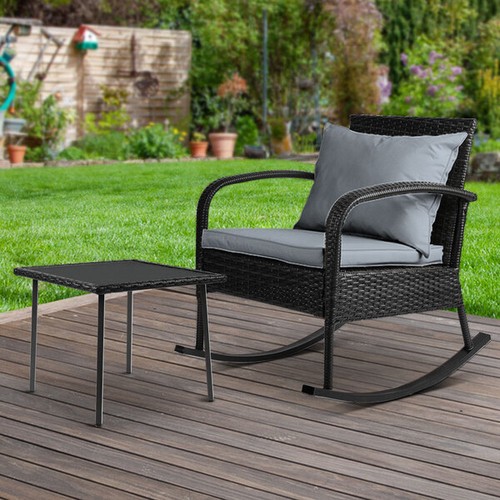 2Pc Rocking Chair Table Wicker Outdoor Furniture Patio Lounge Setting ...