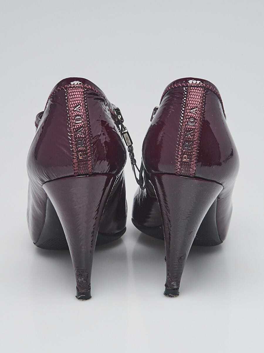 Prada Burgundy Patent Leather Ankle Booties Size 7/37… - Gem