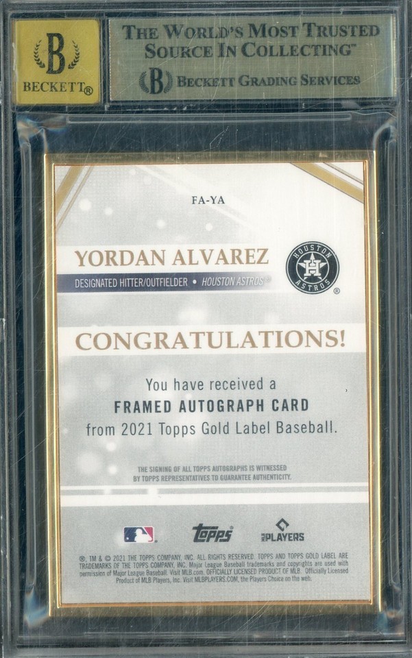 2021 Topps Gold Label Framed Blue Yordan Alvarez Astros 9/10 BGS 9.5 w ...