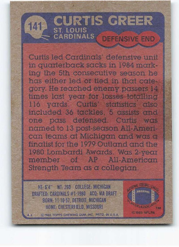 1985 Topps #141 Curtis Greer EX Excellent Cardinals ID:112385 | eBay