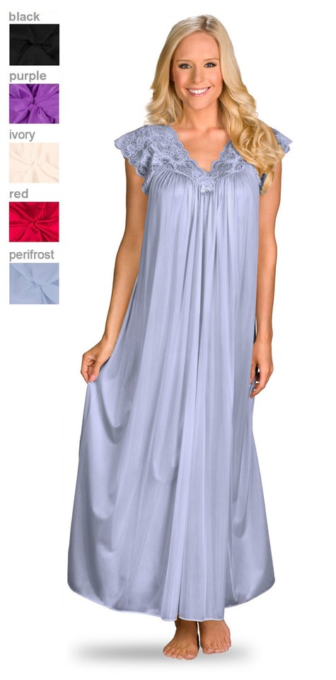 SHADOWLINE SILHOUETTE SATINTRIQUE NYLON NIGHTGOWN, SIZES S TO 3X ...