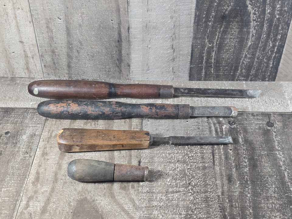 Vintage Wood Chisels & Handle Lot (4) – Old Hand Tool Set for ...