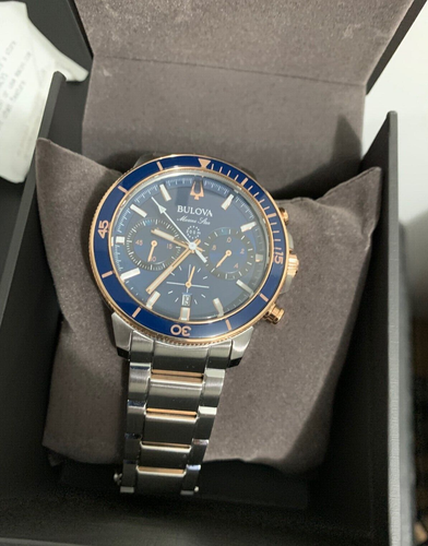 Bulova Marine Star 200 m 2 tone Rose Gold stainless Steel blue face ...