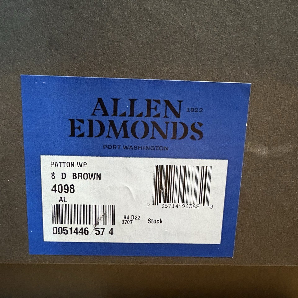 New Allen Edmonds Patton Weatherproof Brown Chromexcel CapToe Boot Mens ...