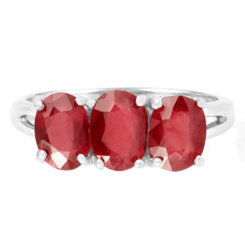 HEATED NATURAL 7X5MM RUBY RED 3 GEMSTONE STERLING SILVER 925 RING SIZE ...