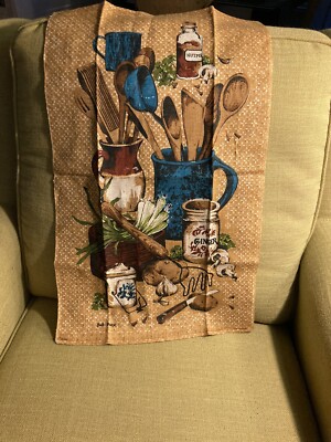Vintage Tea Dish Towel Linen Bob Goryl Spoons Spices Farm Cottage Decor ...