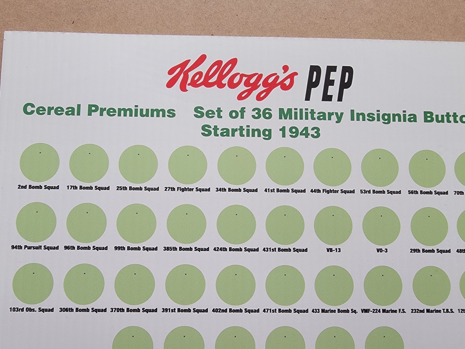 Kelloggs Pep Military Insignia & Planes Pinback Button Display Empty No ...