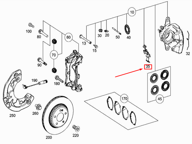 MERCEDES-BENZ S W222 Front Brake Caliper Spreader Spring A0014212991 ...