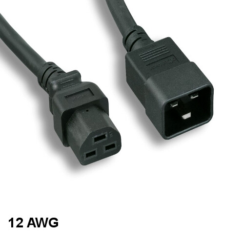 10' Black Heavy Duty Power Cord IEC-60320 C20 to C21 12AWG 20A/250V SJT ...