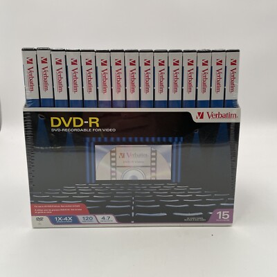 15 Pack Verbatim DVD+R 4.7 GB 1X - 4X 120 Min In Video Cases Brand New ...