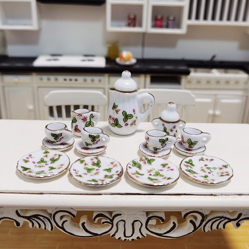 1:12 Scale Dollhouse Miniatures China Tea Set Dish Cup Kitchen ...