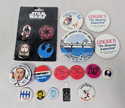 J-566 VINTAGE 1990'S PINBACK BUTTONS STAR WARS POLITICAL ETC BUSH MINT ...