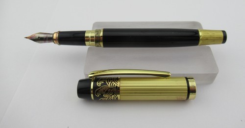 Hero 901 Wave Motif Fountain Pen Black / Gold Genius Iridium Nib | eBay