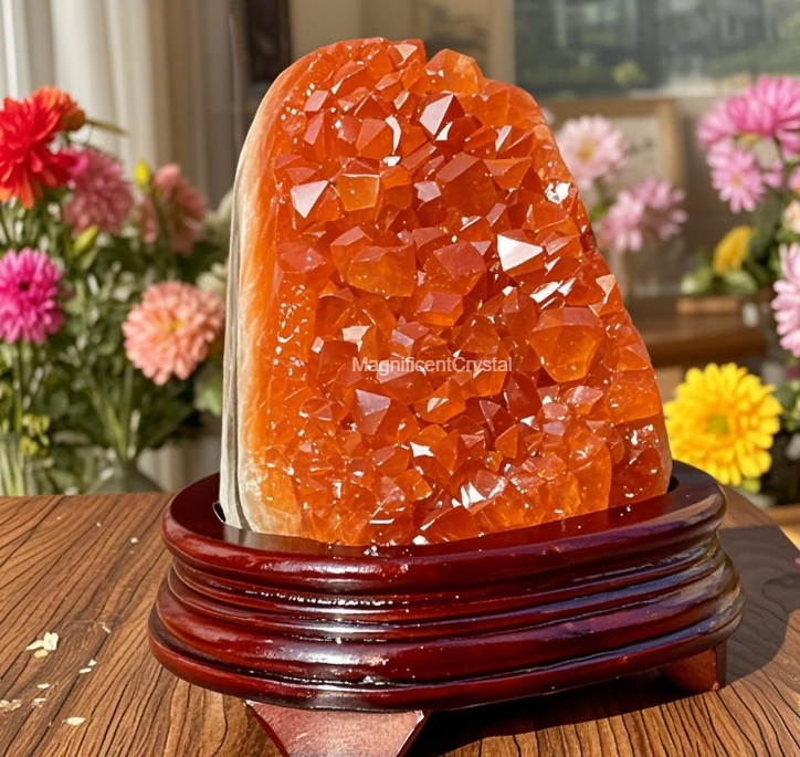 300G+Large Rare Orange Geode Quartz Cluster Crystal Healing Reiki Home ...