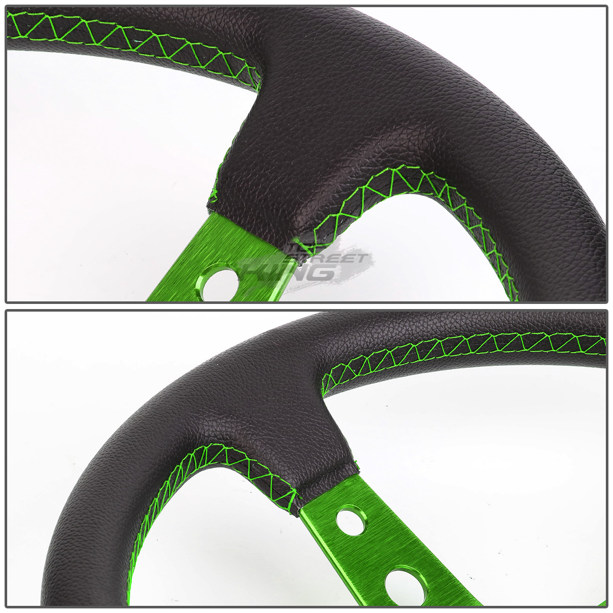 UNIVERSAL PVC LEATHER ALUMINUM 350MM 6-BOLT RACING STEERING WHEEL GREEN ...