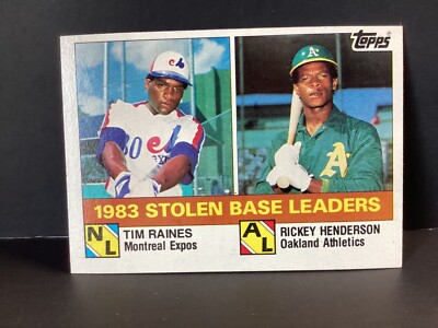 1984 Topps #134 1983 Stolen Base Leaders Rickey Henderson & Tim Raines ...