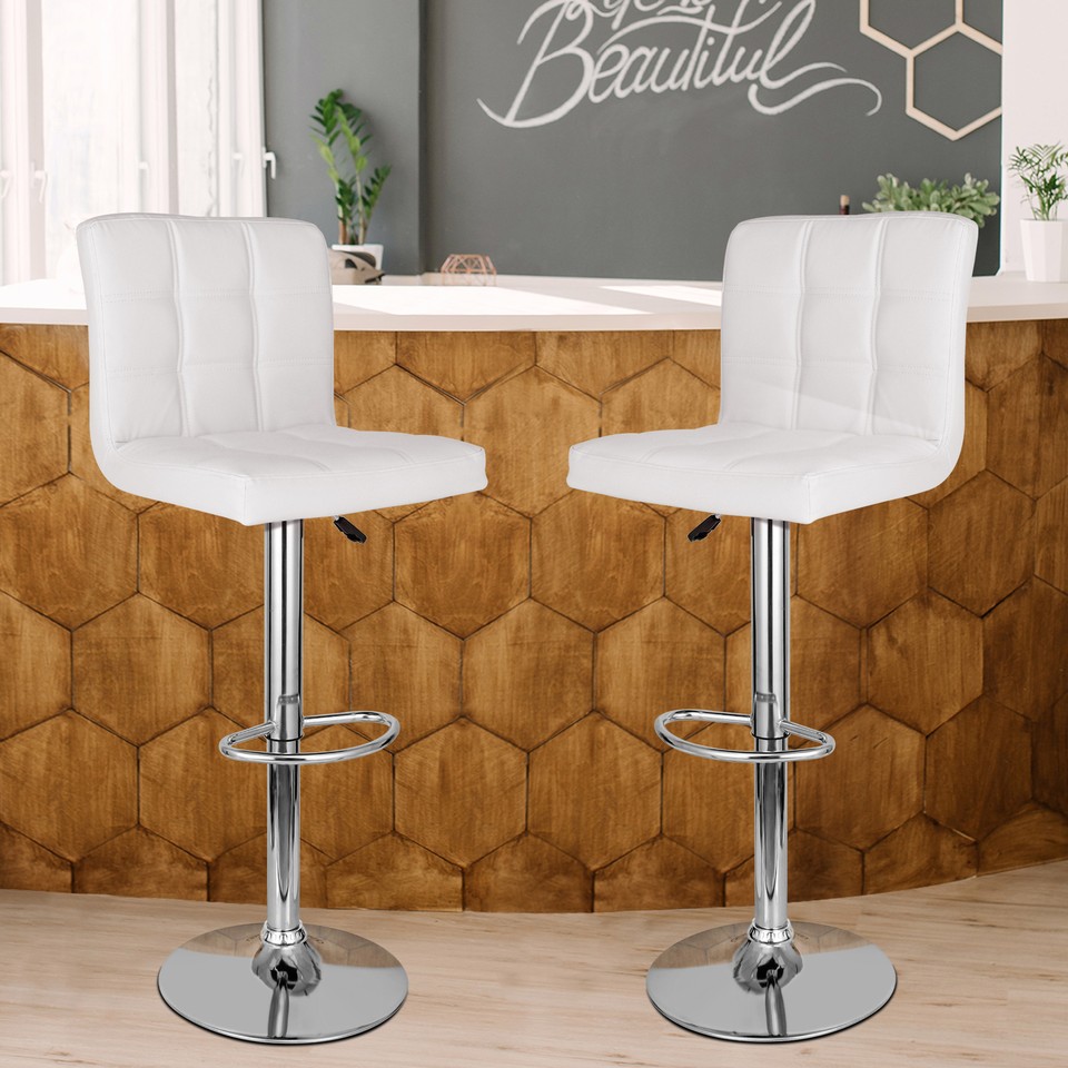 Set of 4 Square PU Leather Adjustable Bar Stools with White Swivel ...