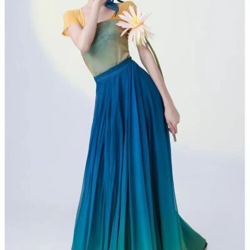 Hanfu Flowy 720 Degree Skirt Training Suit For Dancing Wide Leg Chiffon ...