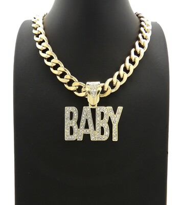 Hip Hop Lil Baby Iced Pendant & 18" 20" 24" Miami Cuban Chain Bling ...