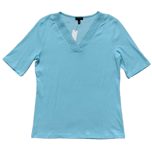 NWT M Women's Talbots Aqua Turquoise Blue V-Neck Ribbed Knit Short ...