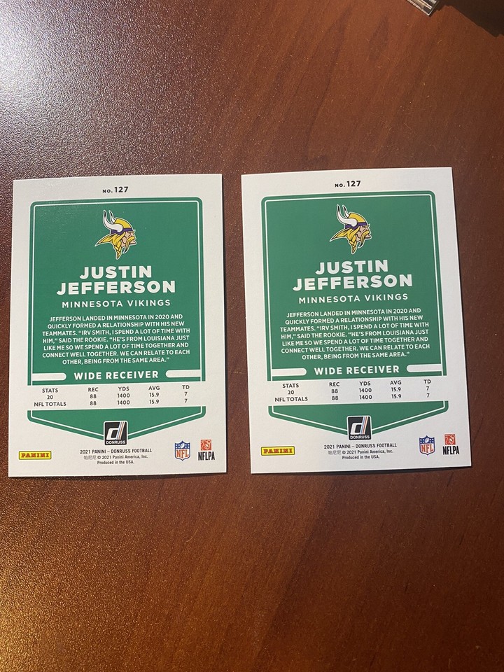 2021 Donruss Justin Jefferson Press Proof Blue SP Parallel 127 + No ...