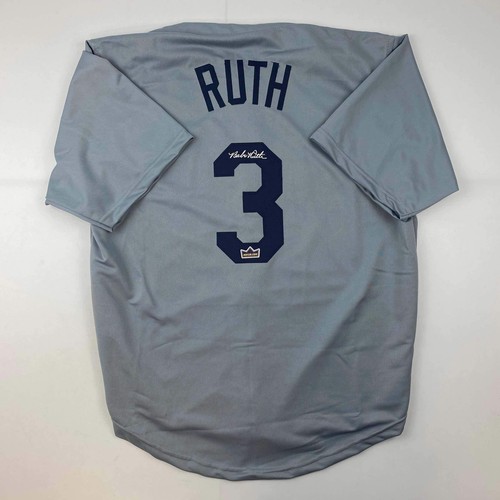 Facsimile Autographed Babe Ruth New York Grey Reprint Laser Jersey Size ...
