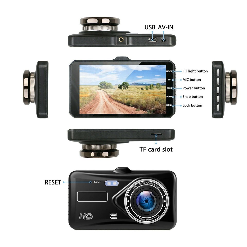 1080P Dual Lens Car DVR Front & Rear Camera Video Dash Cam Recorder ...