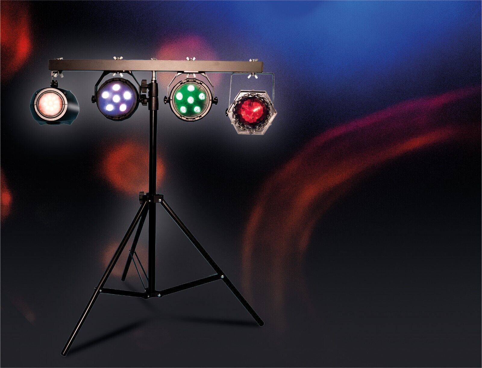 Mobile DJ Lighting Kit with 4 LED Lighting Effects T-Bar Lighting Stand ...